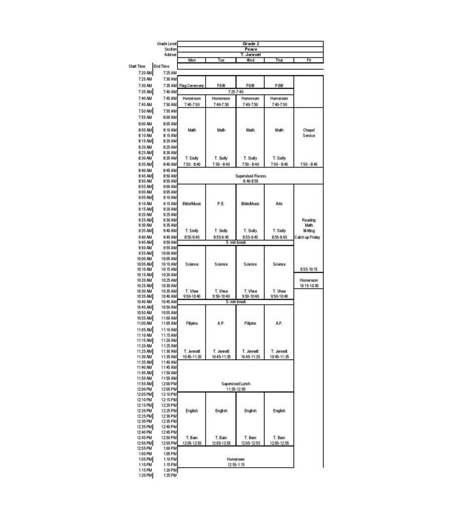 Class Schedules – Jesus Cares Christian Academy